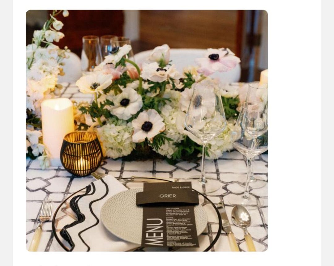 Elegant Wedding Dinner Menus: Printed Black Card Stock, White Ink ...