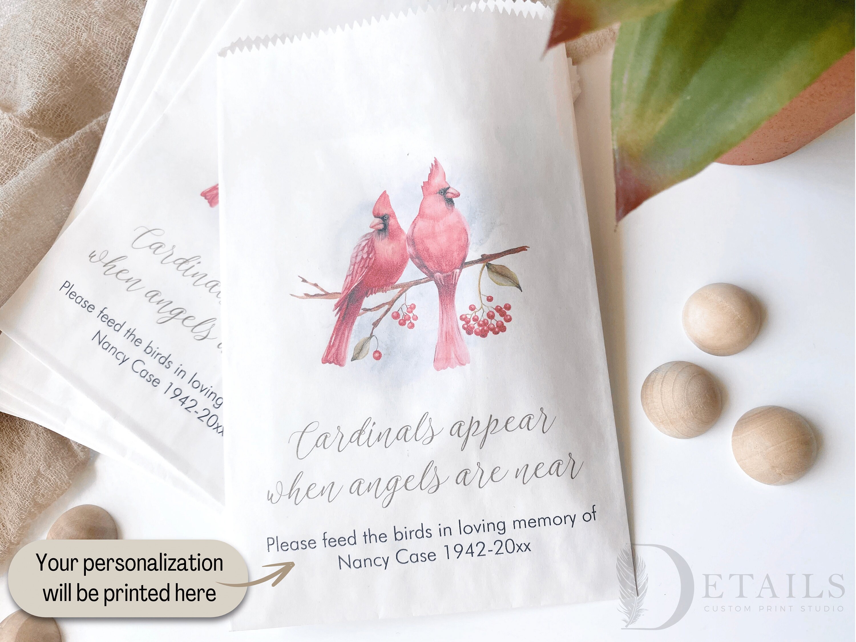 Cardinal Memorial Gift Bags, Memorial Favors, Birdseed Bag (no Seeds ...