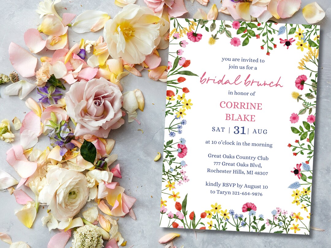 Wildflower Bridal Shower Invitation Template, Bright Floral Invitation ...