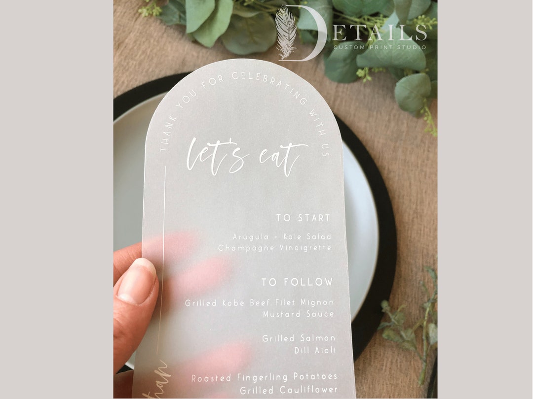 Arch Shape Wedding Menus, Arch Shaped Vellum Menus, Printed Menus ...