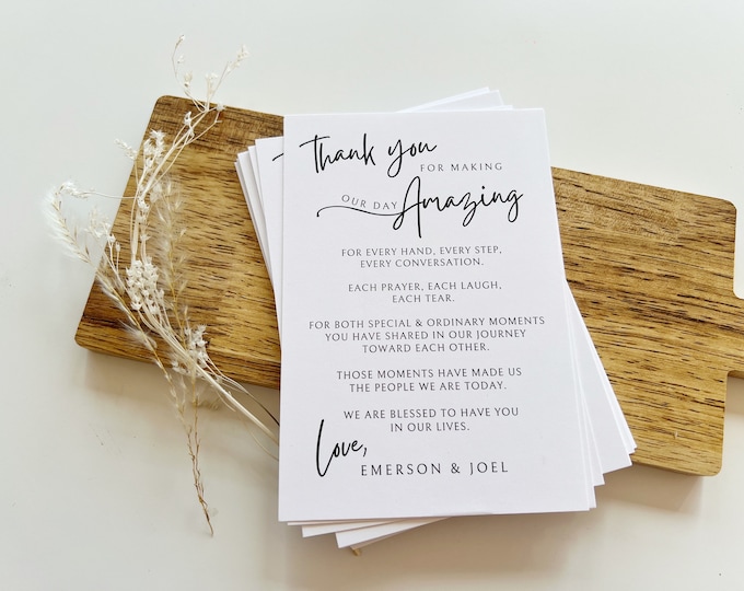 Printed Wedding Reception Thank You Card Personalized Thank You Card ...