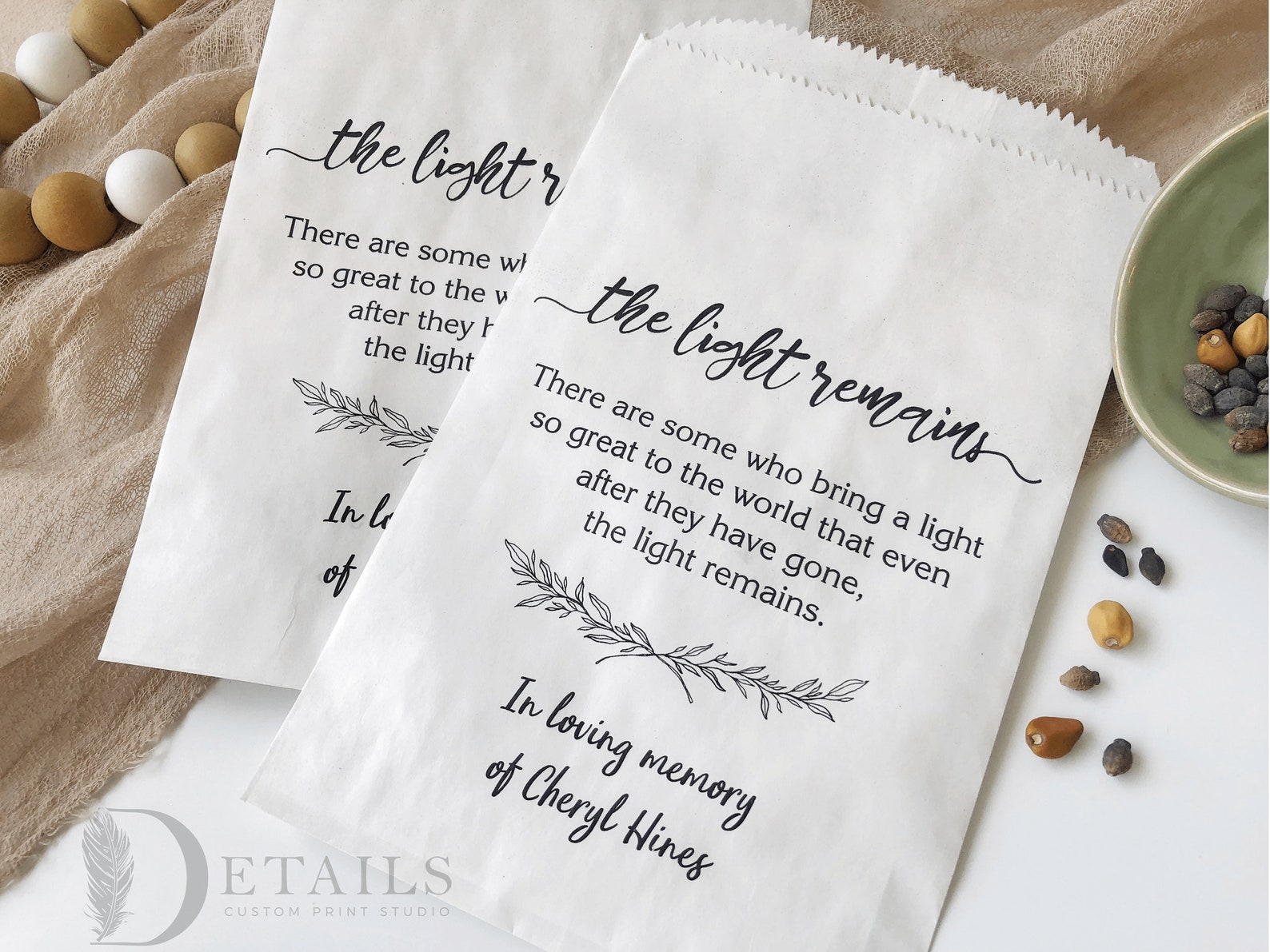 Memorial Gift Bags, Funeral Favors, Celebration of Life, Condolence ...