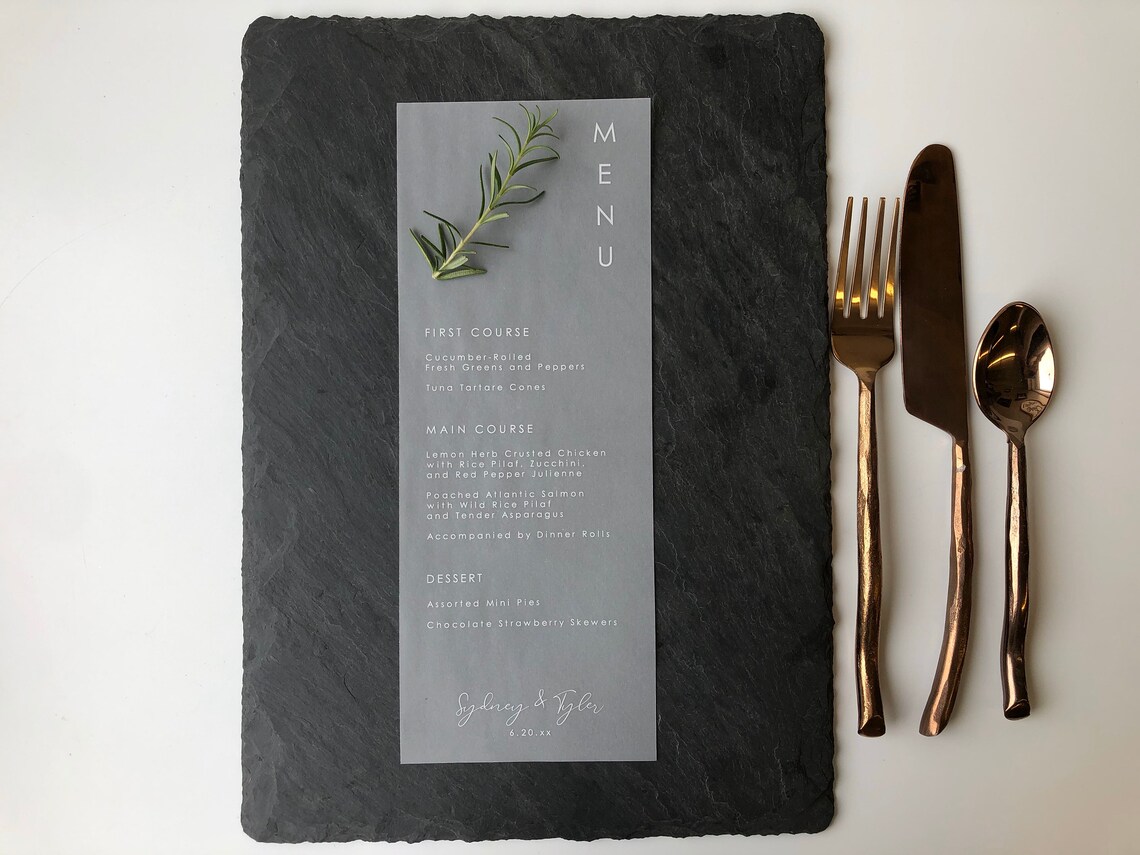Modern Minimalist Vellum Wedding Menus, Vellum Menu Card, Printed Menus ...