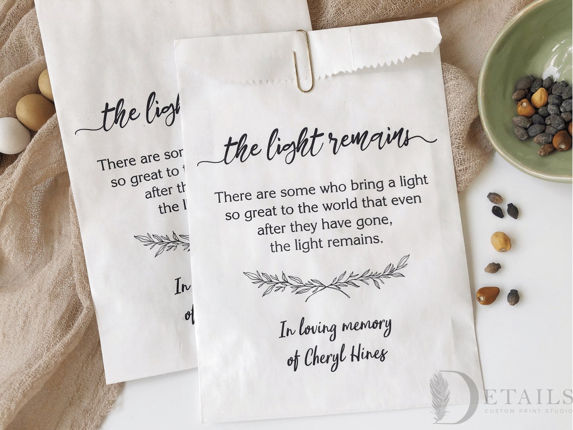Memorial Gift Bags, Funeral Favors, Celebration of Life, Condolence ...