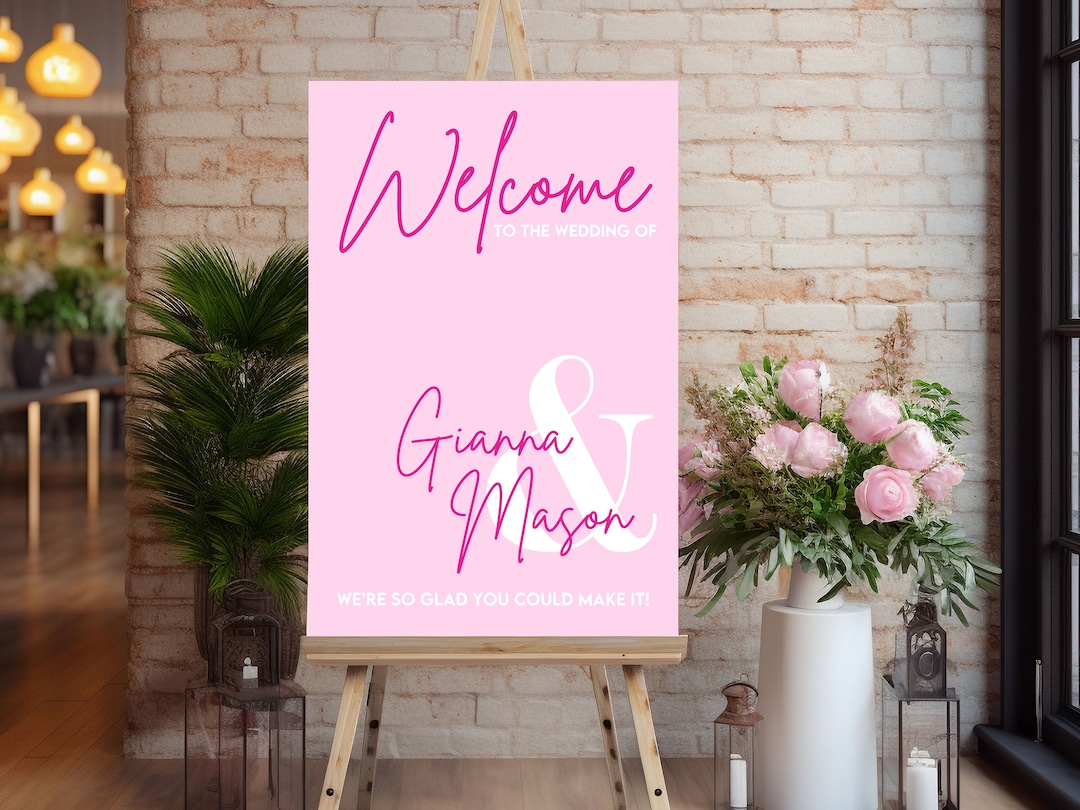 Wedding Welcome Sign, Canva Template, Pink Welcome Sign, Digital ...