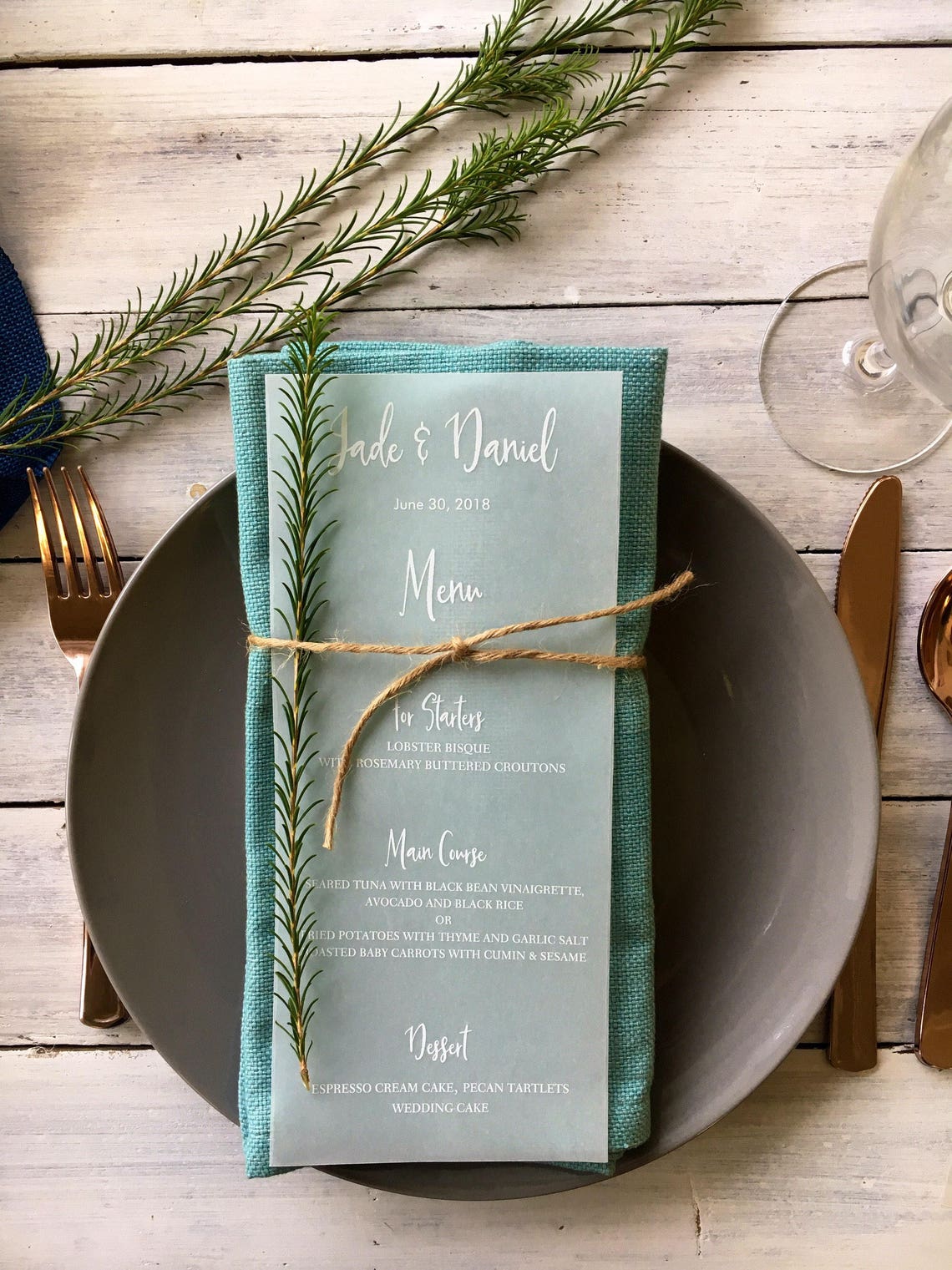Elegant Wedding Menus for Your Place Settings, Printed on Vellum and ...