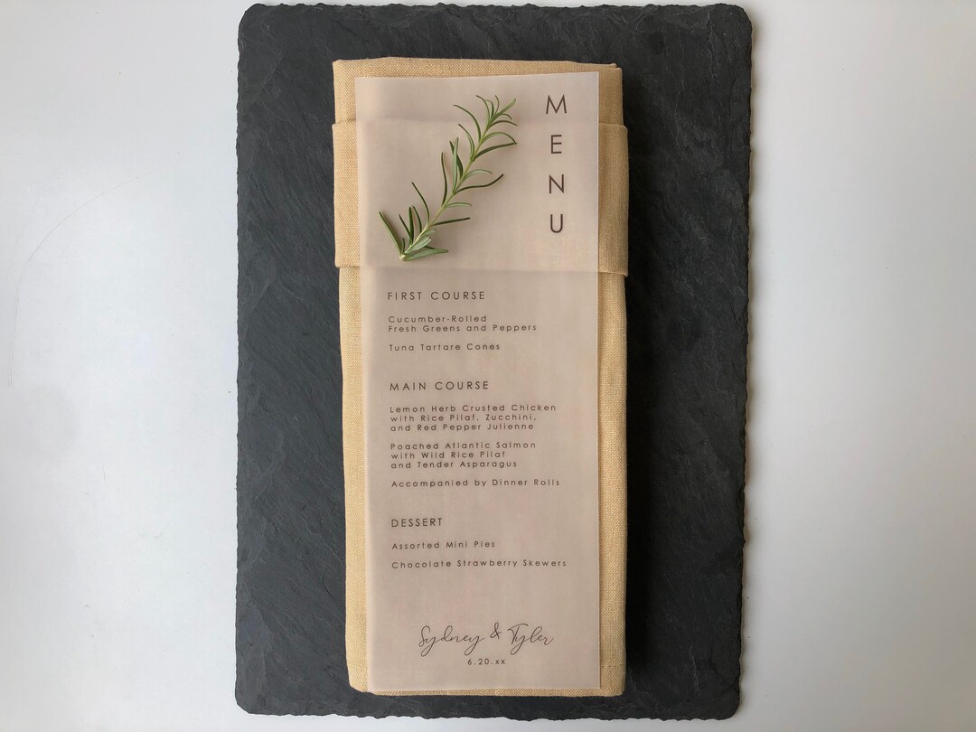 Modern Minimalist Vellum Wedding Menus, Vellum Menu Card, Printed Menus ...