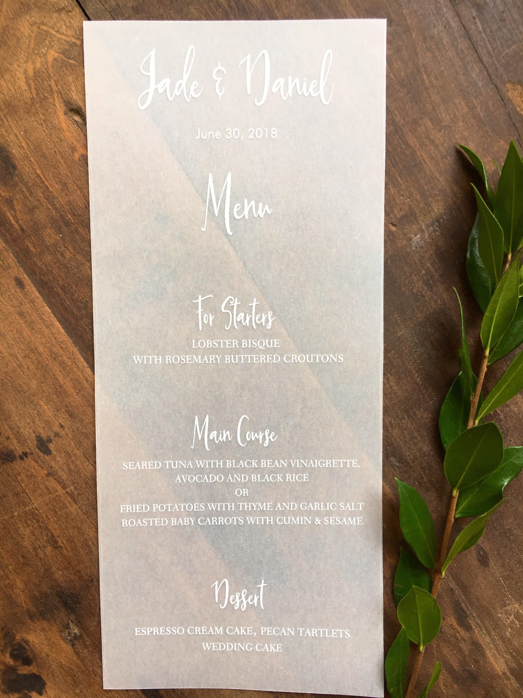 Vellum Wedding Menus Vellum Menu card Printed Menus Winter | Etsy