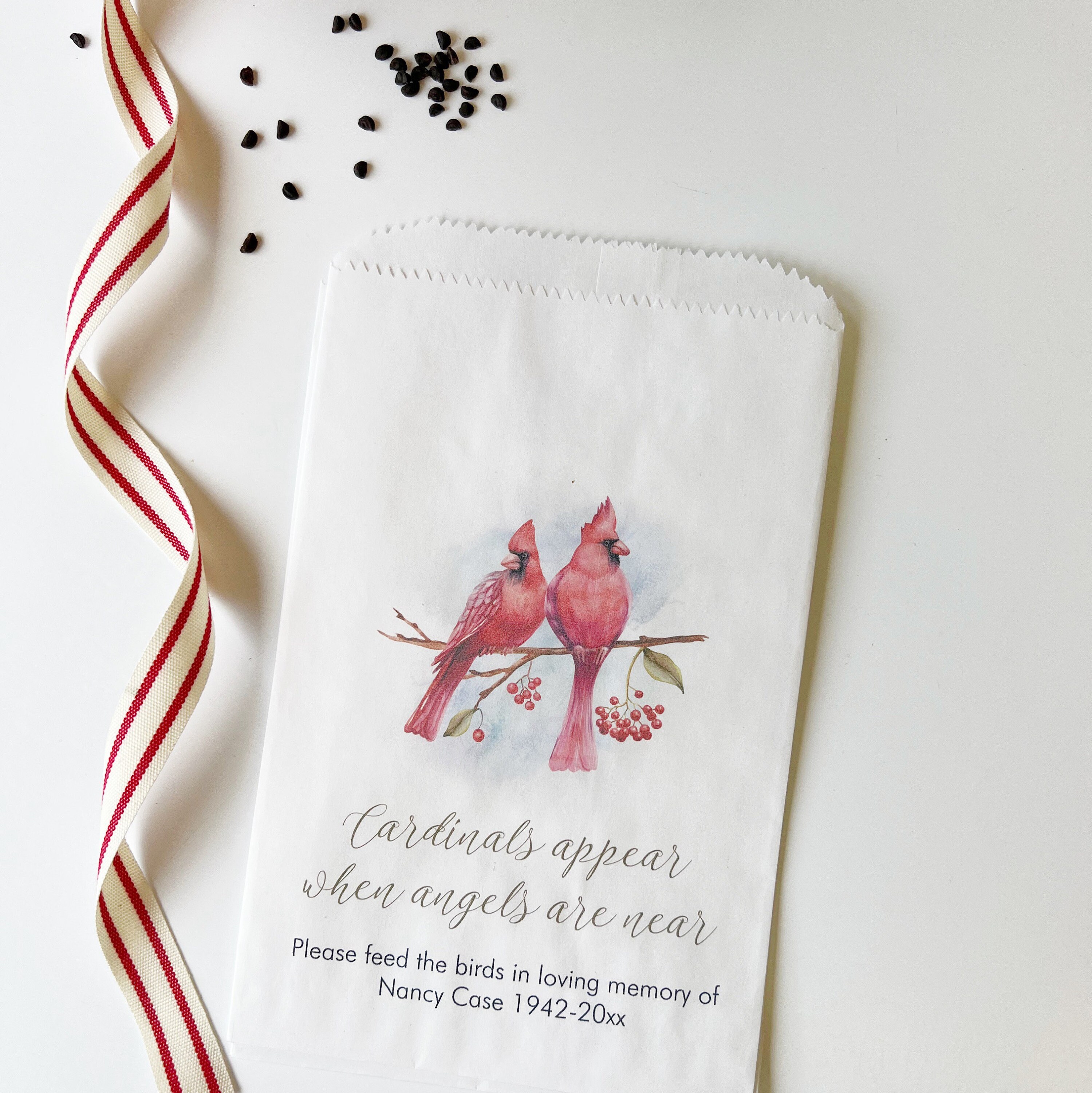 Cardinal Memorial Gift Bags, Memorial Favors, Birdseed Bag (no Seeds ...