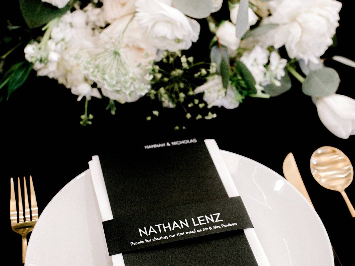 Printed Napkin Wrap Place Cards Modern Place Cards for - Etsy