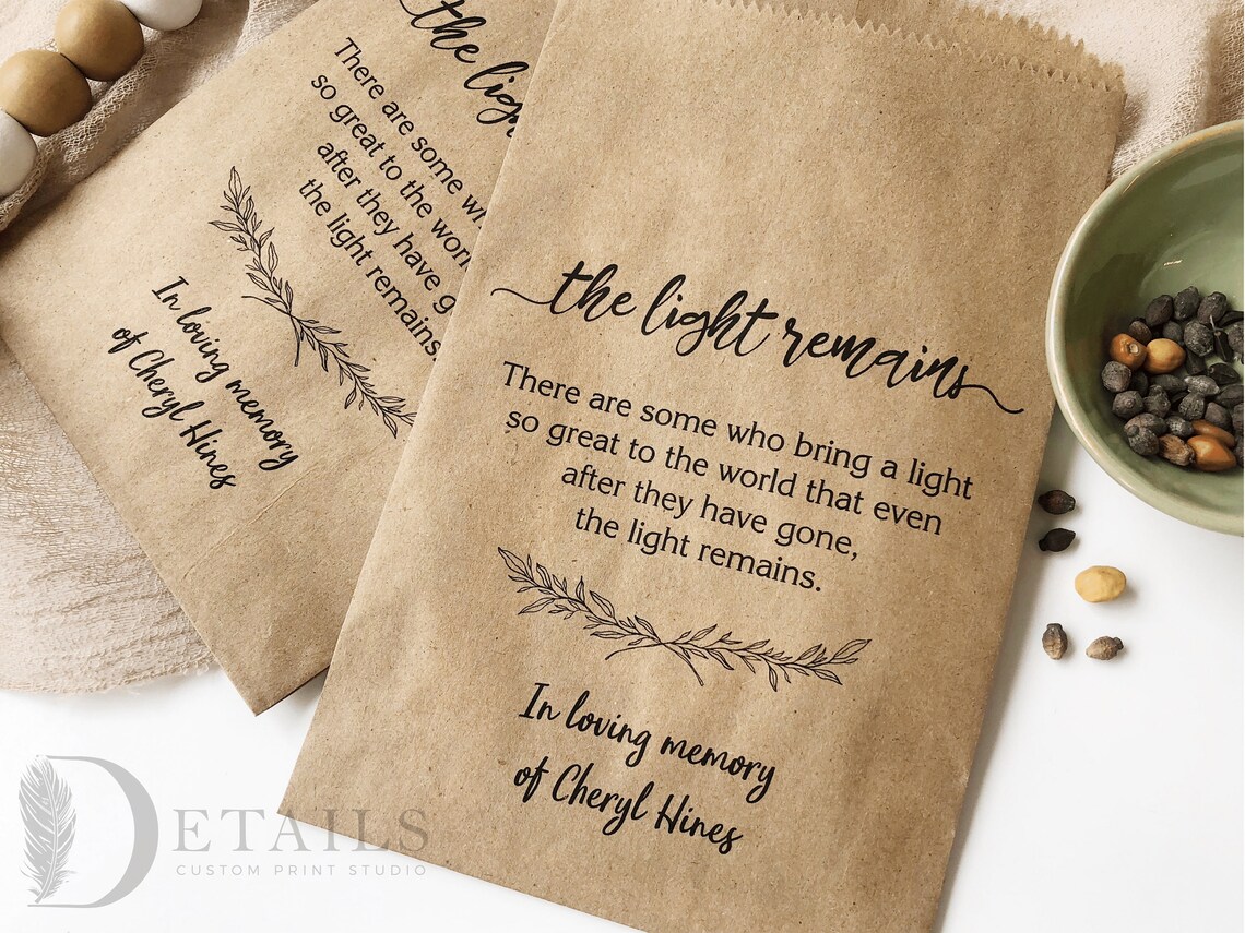 Memorial Gift Bags, Funeral Favors, Celebration of Life, Condolence ...