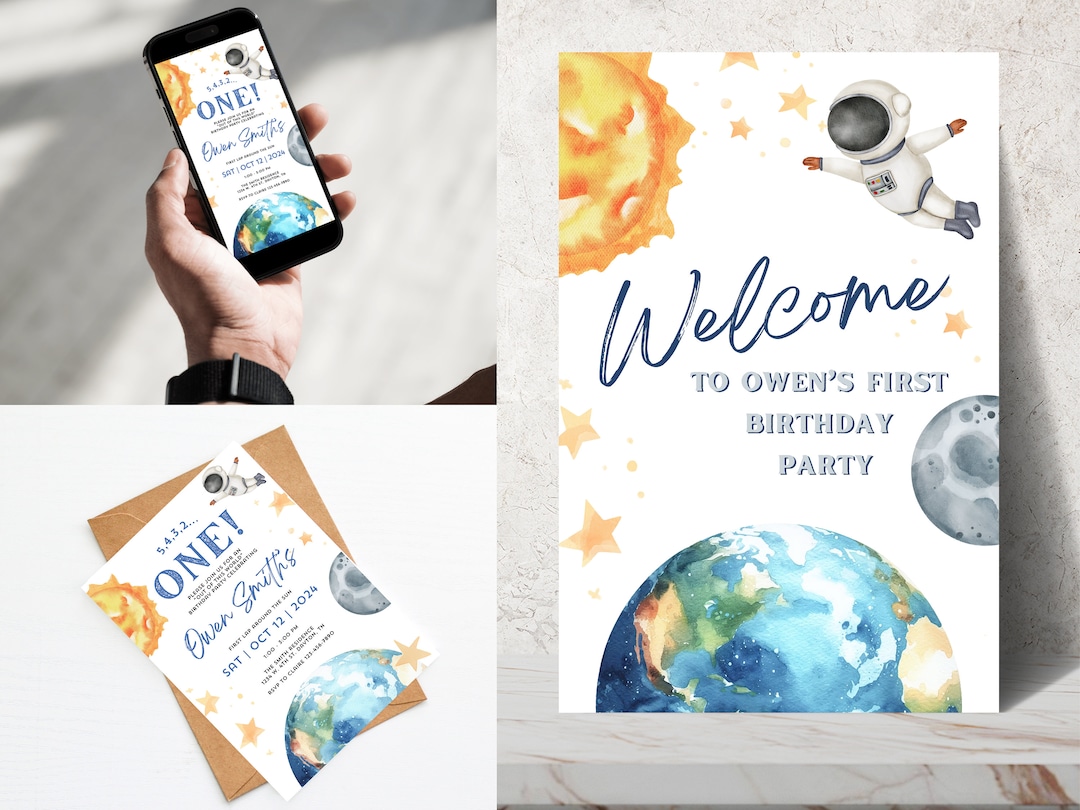 Space Themed Bundle Pack | 1st Birthday Invite | Boho Birthday Party ...