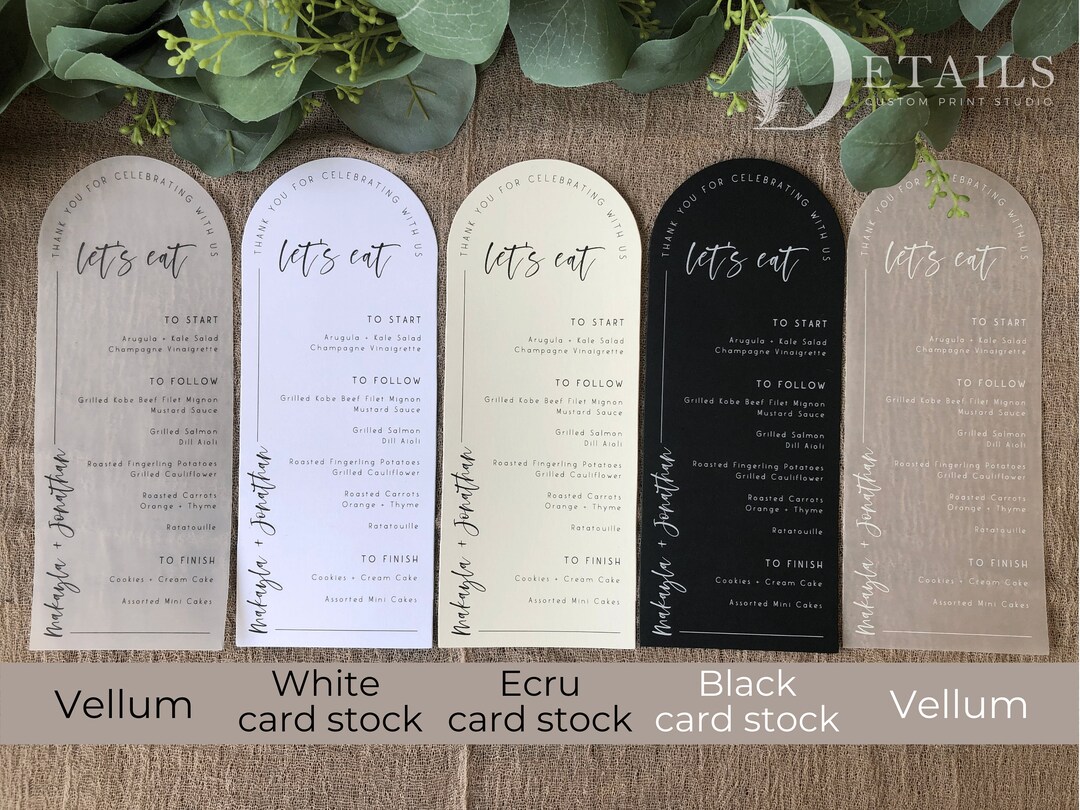 Wedding Dinner Menus, Arch Shaped Menus, Printed Menus, Custom Wedding ...