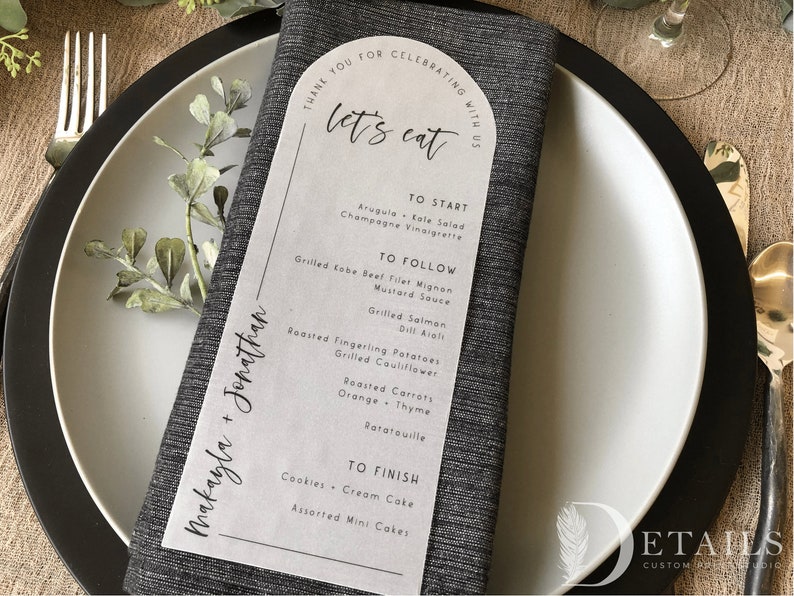 Wedding Dinner Menus Arch Shaped Menus Printed Menus Custom - Etsy