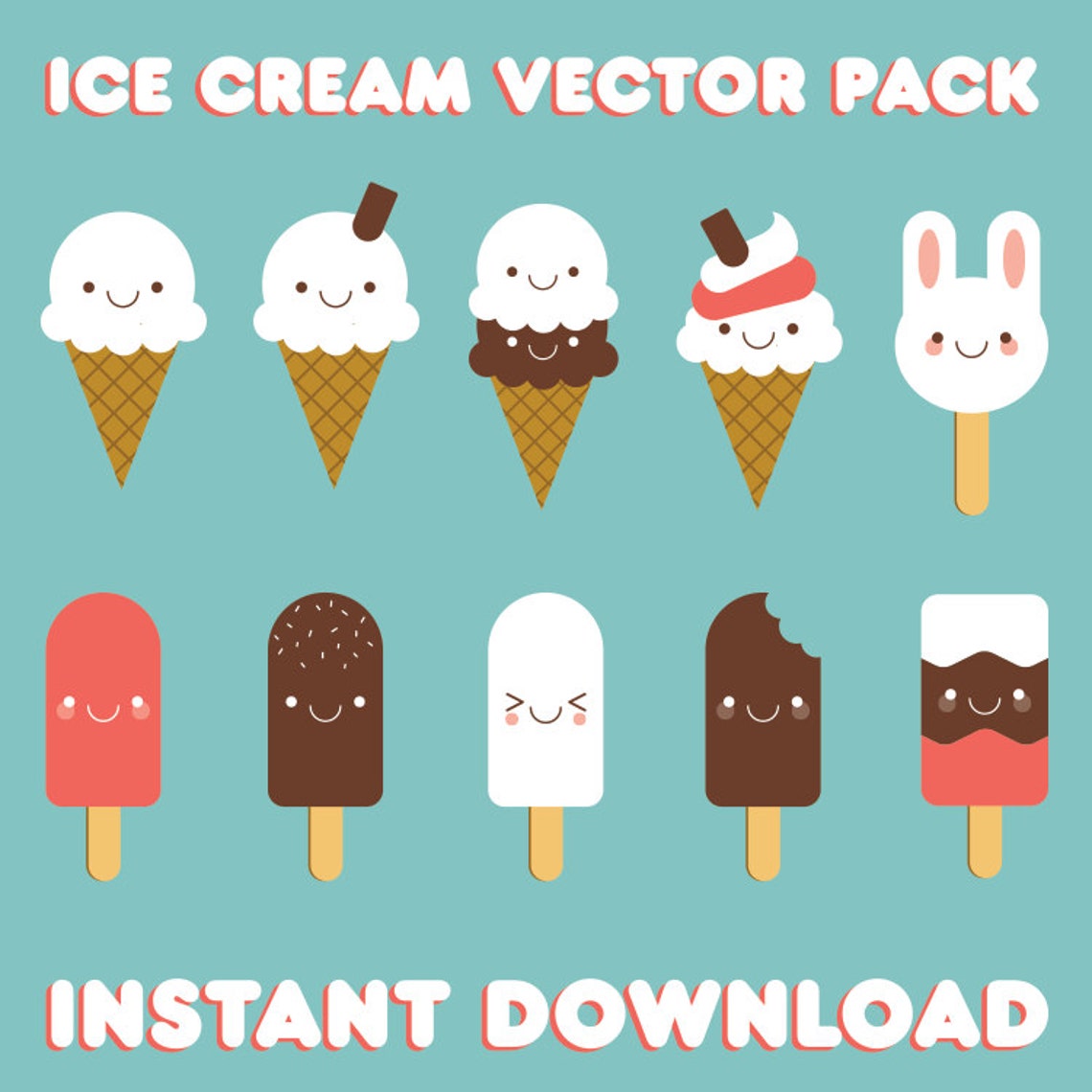 Cute Kawaii Ice Cream and Lolly Vector Pack // Instant - Etsy