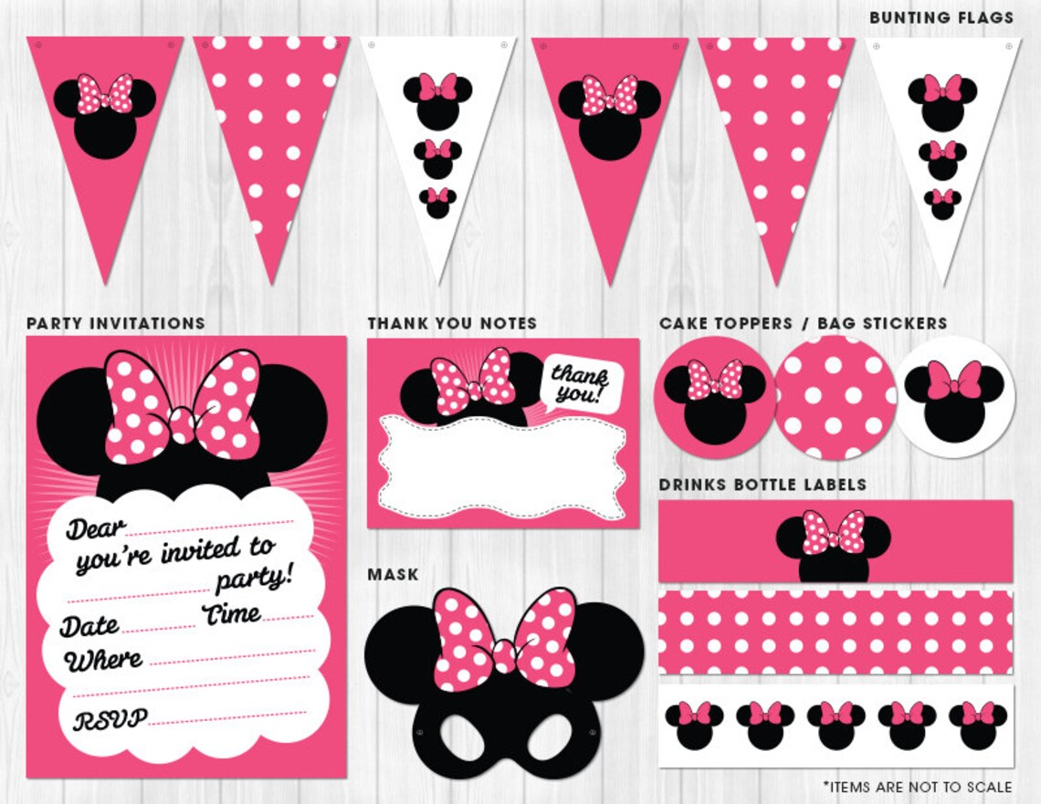 Girl's Mouse With Bow, Printable Party Pack (similar to Minnie Mouse ...