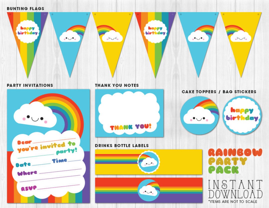 Rainbow Party Pack Printables // Digital Files to Print - Etsy