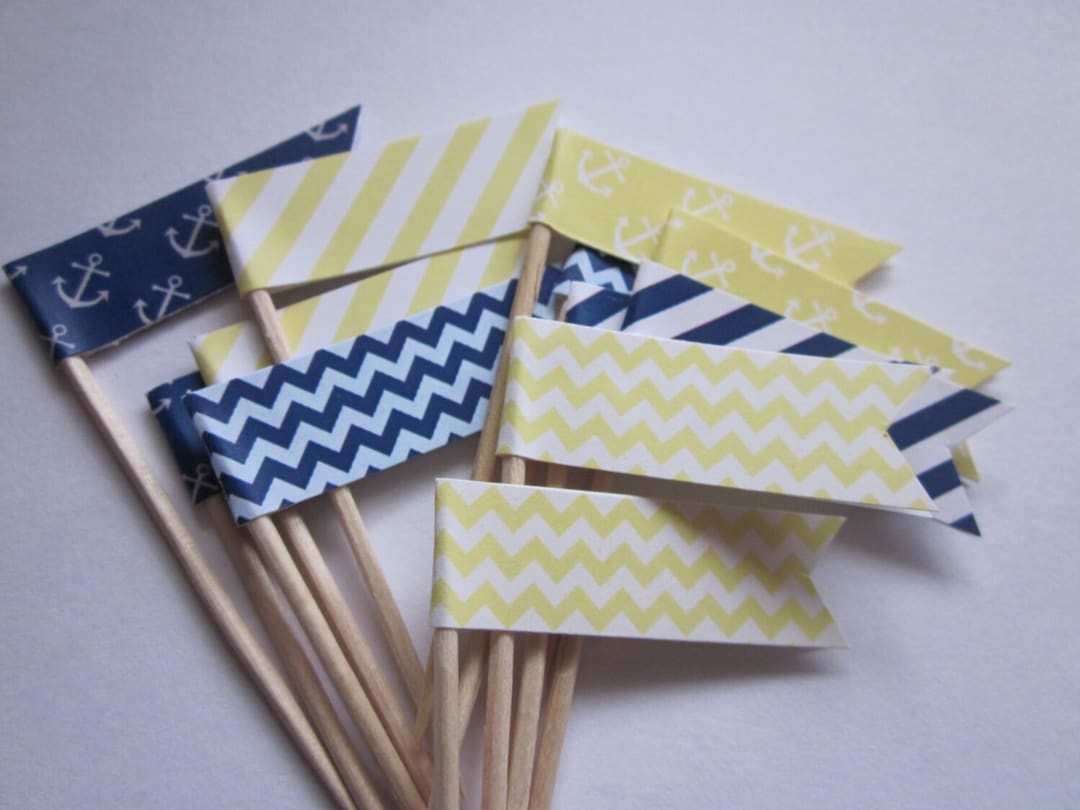 Nautical / Navy and Yellow / Anchor / Party Picks / Food Picks ...