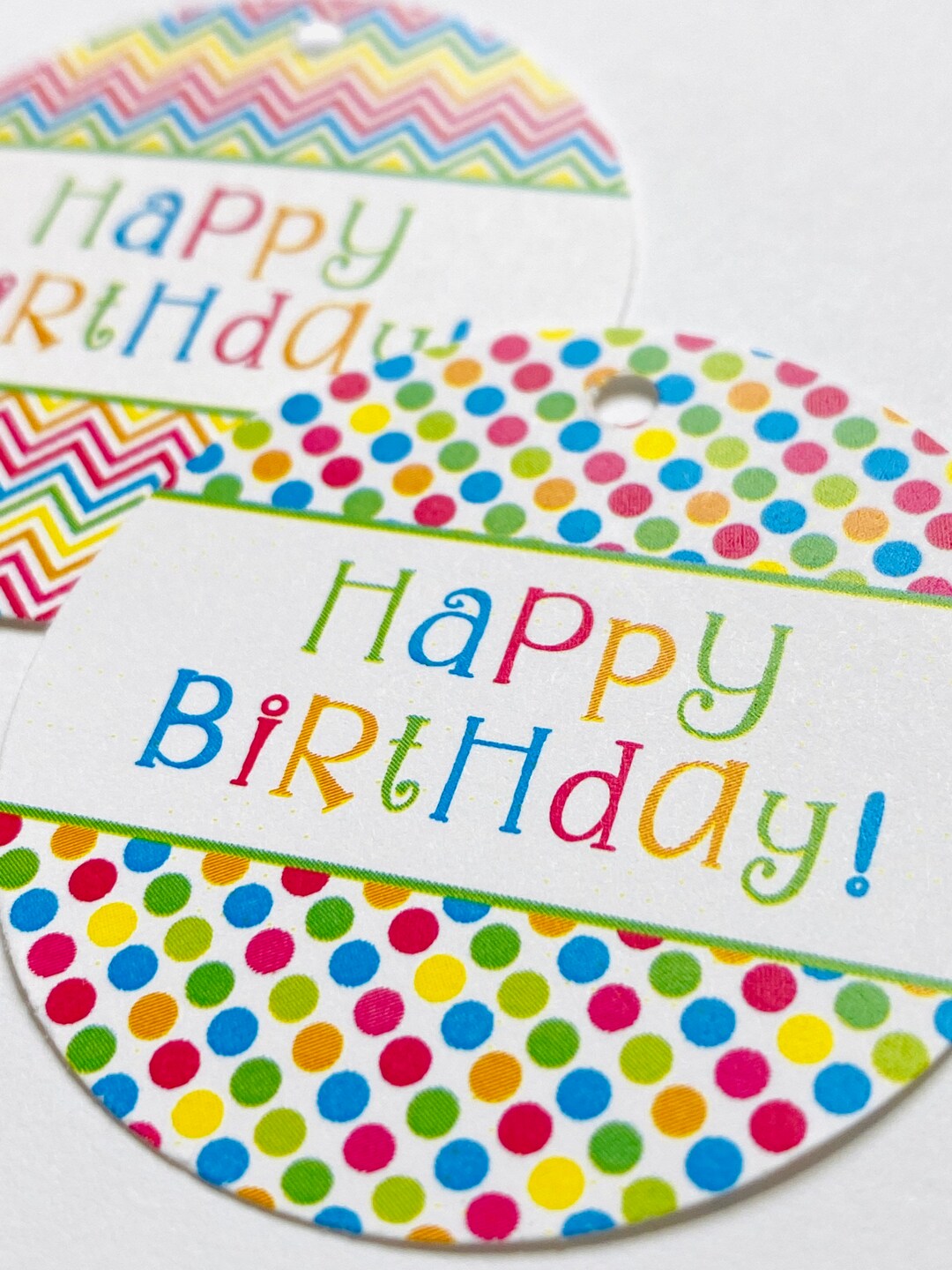 Happy Birthday Gift Tags / Bright Polkadot and Chevron / Set of 8 - Etsy