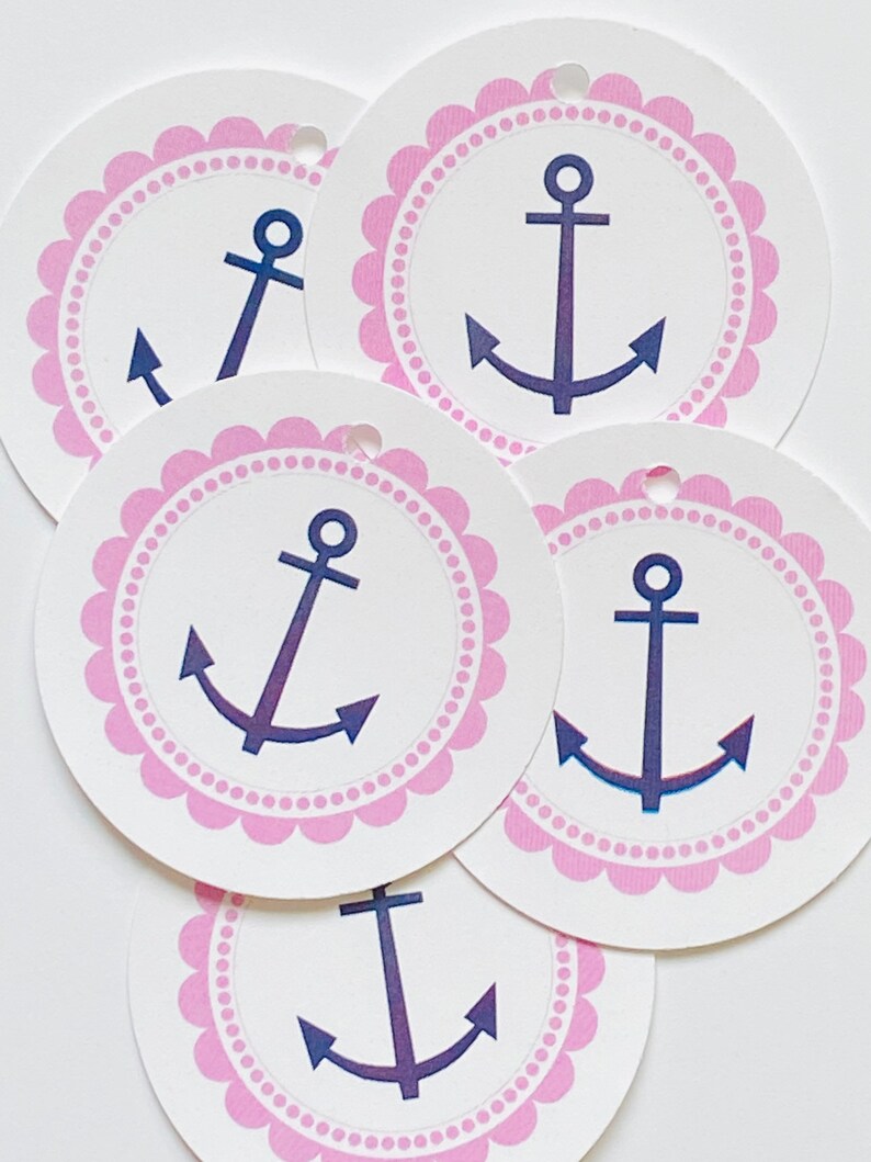 Nautical Navy and Pink / Anchor / Favor / Gift Tags / Set of 10 - Etsy
