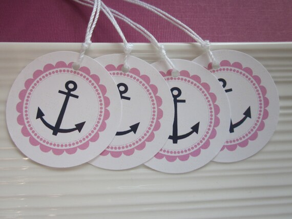 Nautical Navy and Pink / Anchor / Favor / Gift tags / set of | Etsy