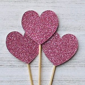 Red / Pink Glitter Heart Cupcake Toppers / Food Picks / Set of 12 - Etsy