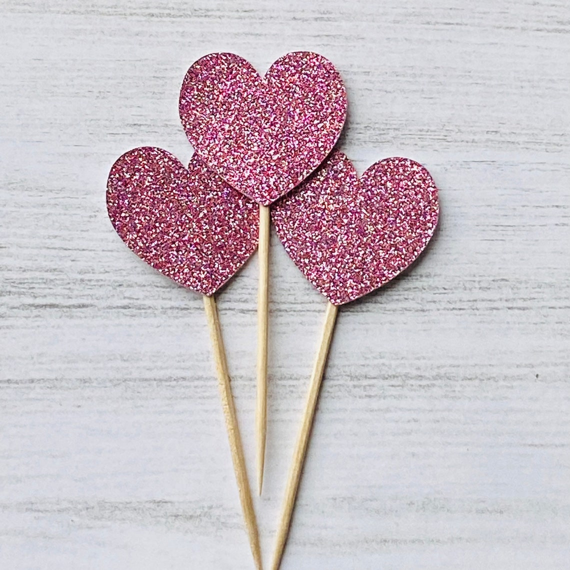 Red / Pink Glitter Heart Cupcake Toppers / Food Picks / Set of - Etsy