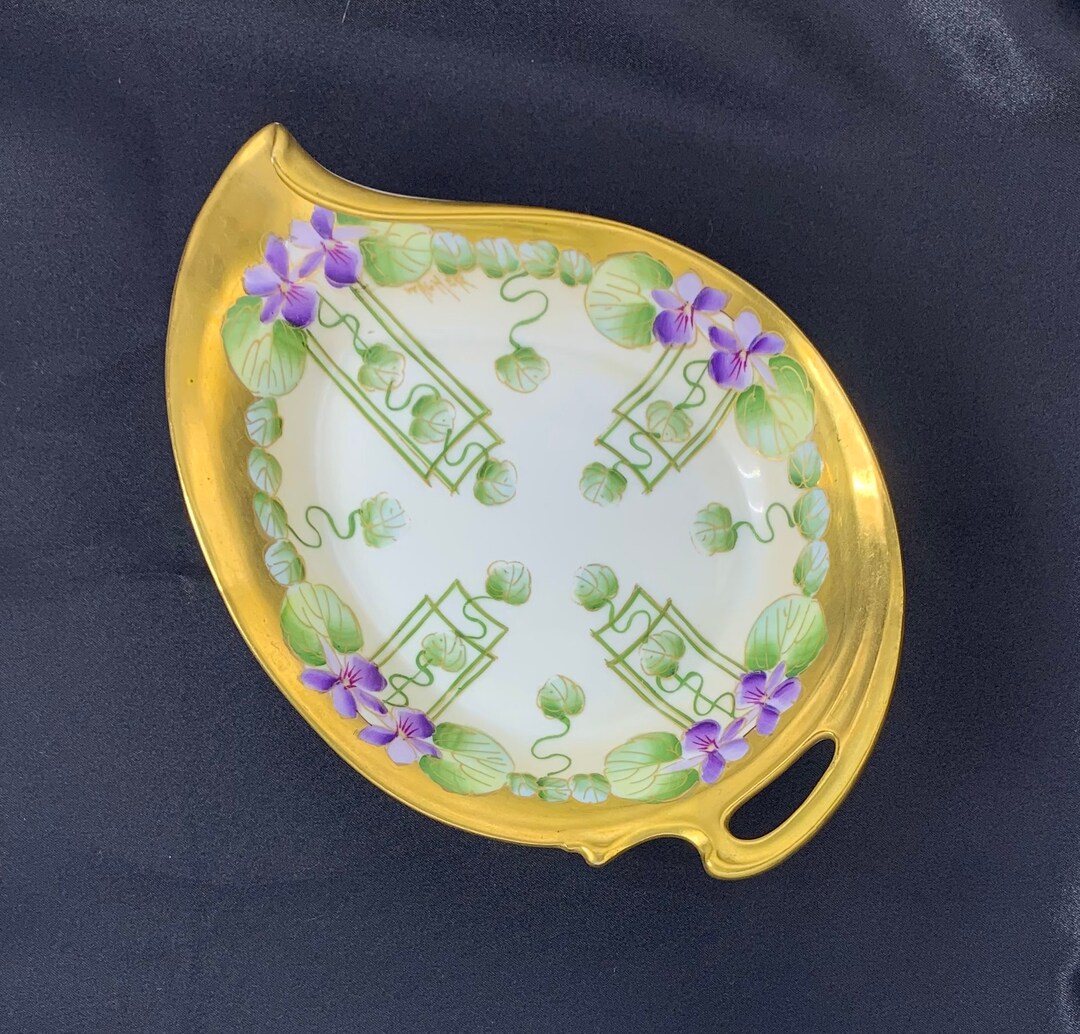 Pickard China Violets & Greenery Perforated Handle Dish Handpainted ...