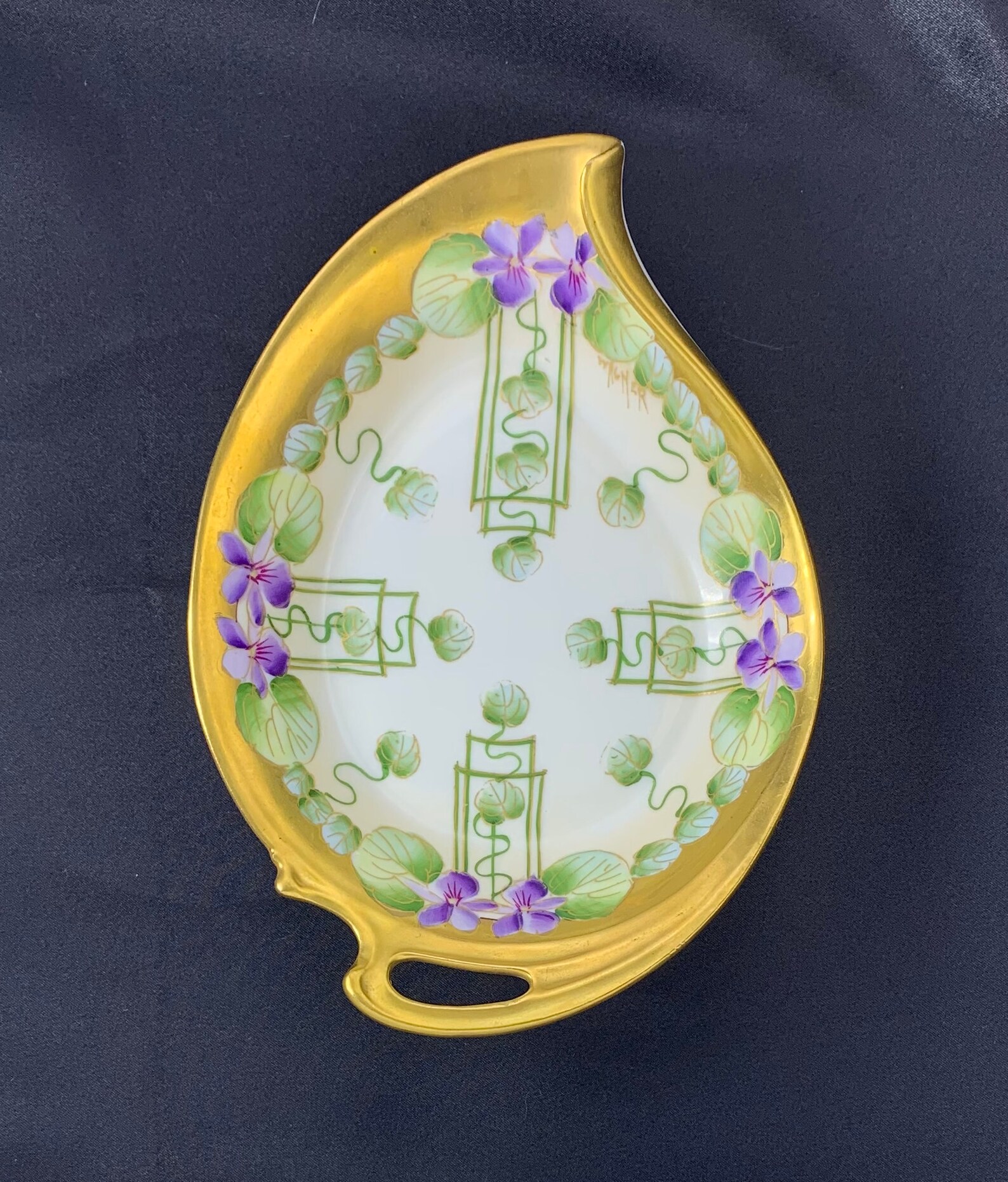 Pickard China Violets & Greenery Perforated Handle Dish Handpainted ...