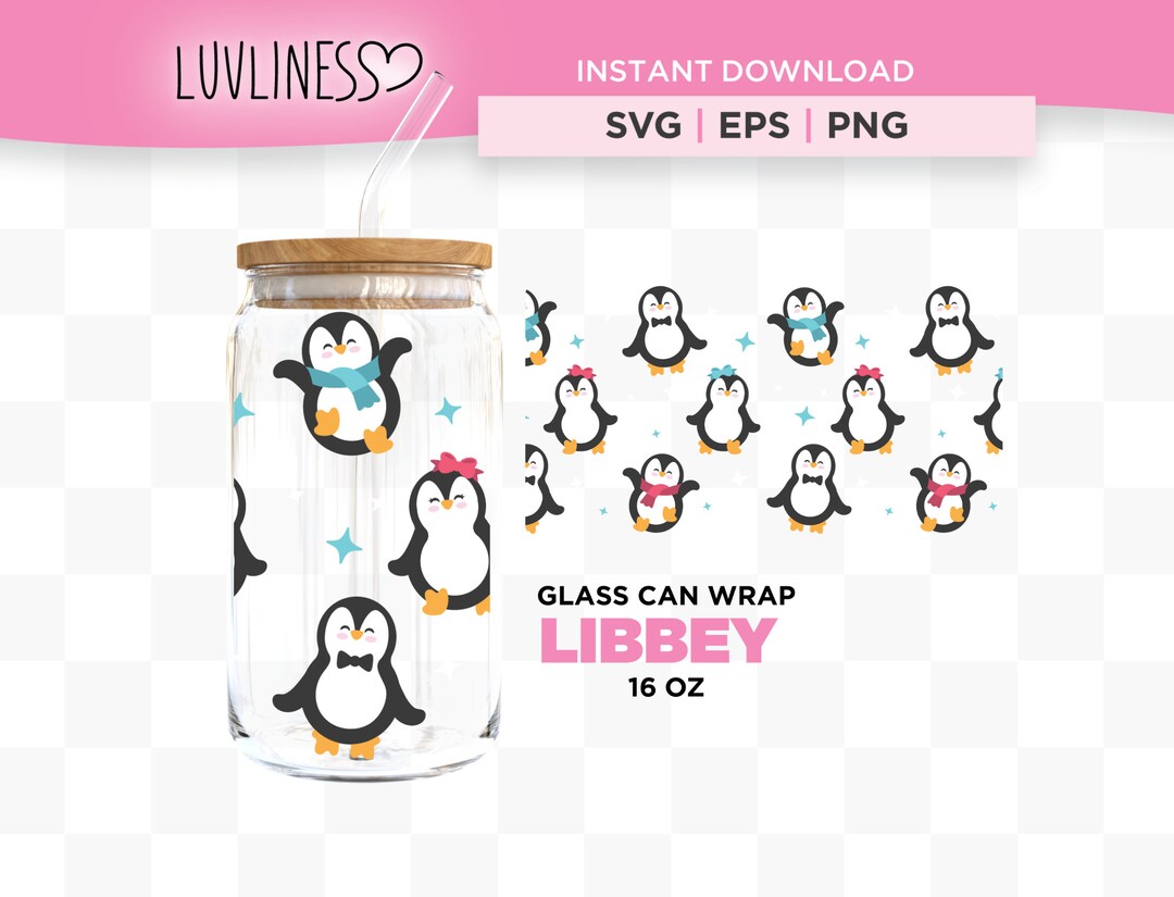 Penguin Christmas 16oz Libbey Glass Can Tumbler, Layered SVG & PNG ...