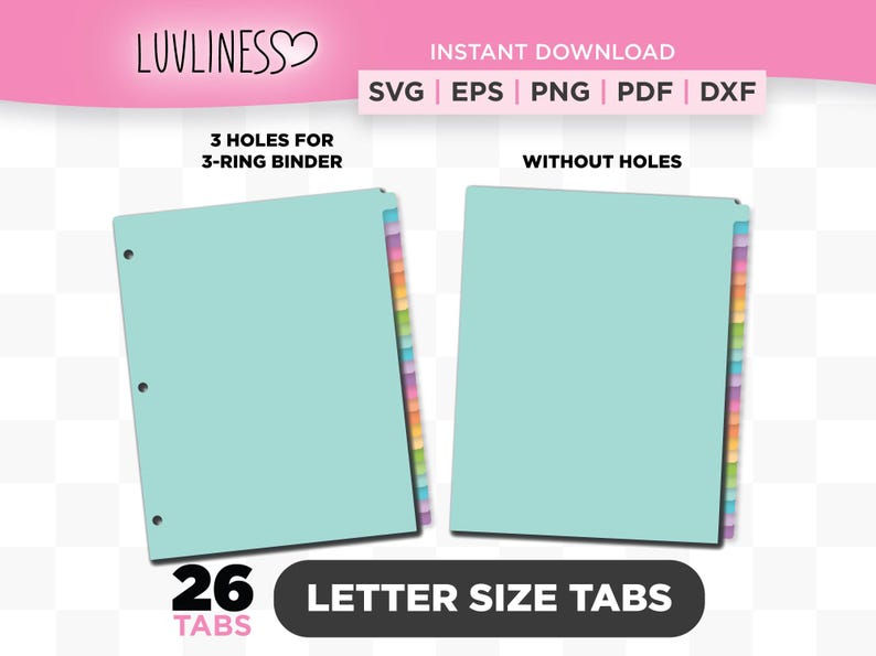 Letter Size Tab Dividers, 26 Tabs SVG, DIY Binder Tabs for Cricut ...