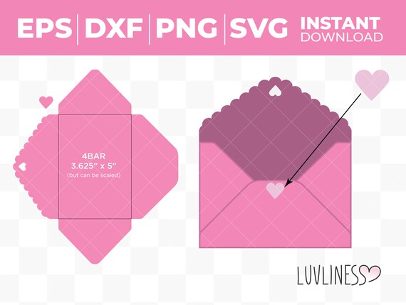 Scalloped Envelope Template With Heart Cut-outs Scalable - Etsy