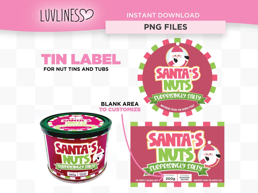 Santa's Nuts Nut Tin Label, Print Then Cut Template, Christmas Jar ...