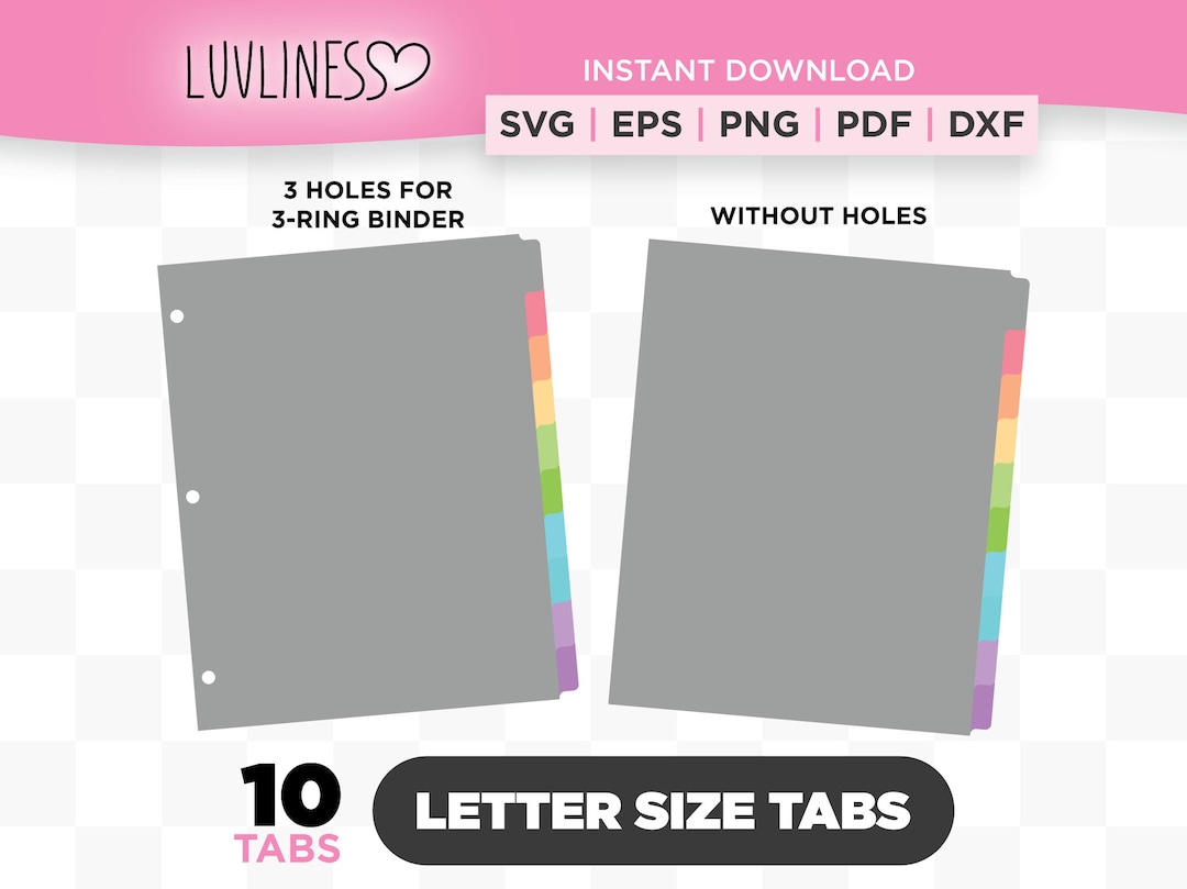 Letter Size Tab Dividers, 10 Tabs SVG, DIY Binder Tabs for Cricut ...