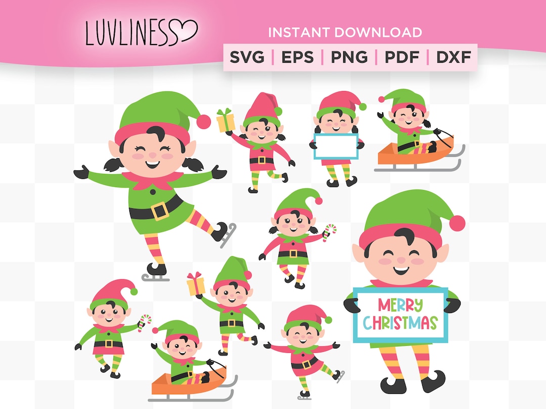 Set of 10 Christmas Elves SVG Bundle for Cricut & Silhouette, PNG ...