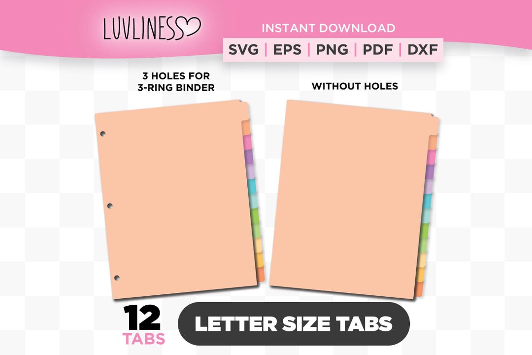 Letter Size Tab Dividers, 12 Tabs SVG, DIY Binder Tabs for Cricut ...