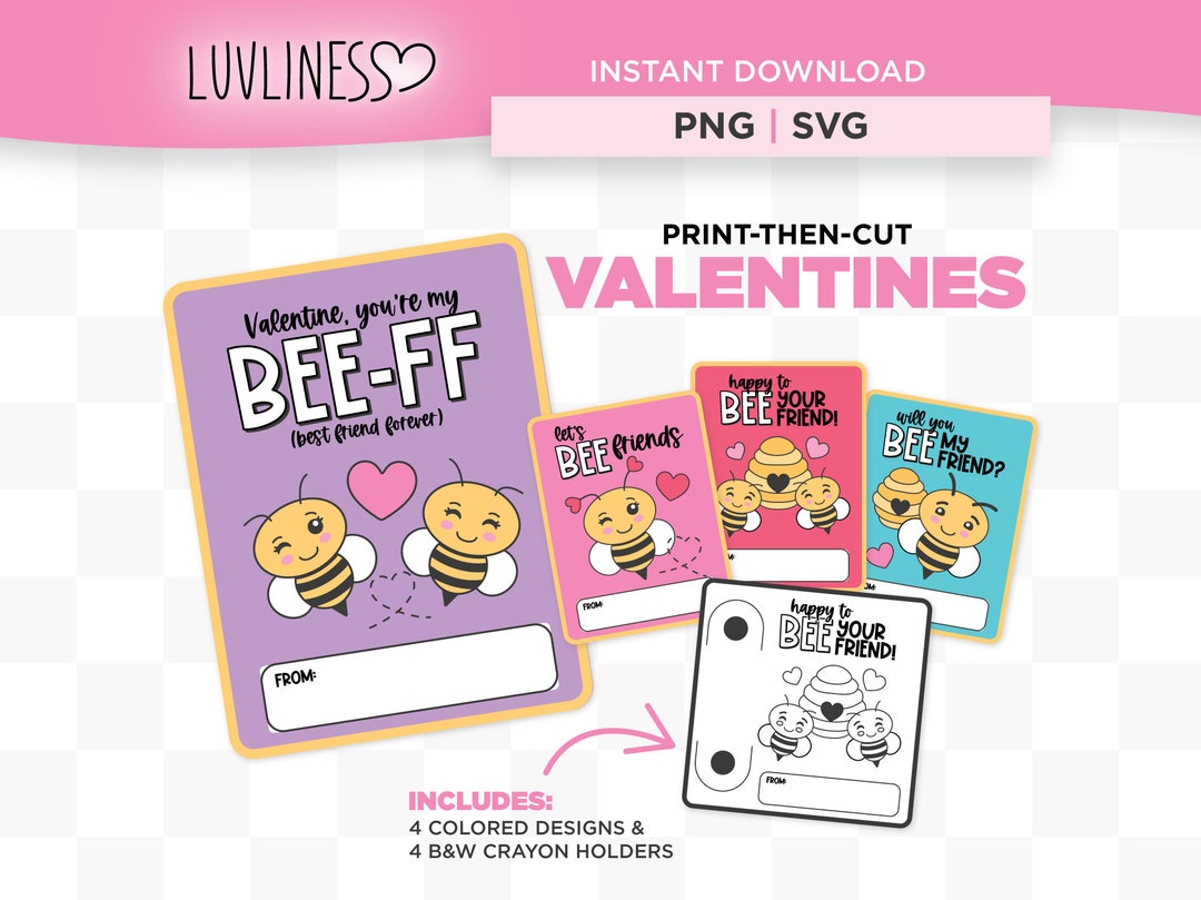 Bee My Valentine, Printable Valentine Cards for Kids & Valentine Crayon ...