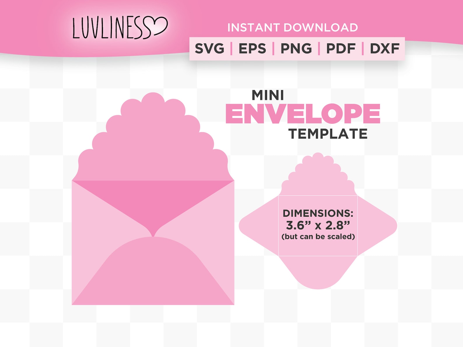 Mini Scalloped Envelope Template SVG, Scalable 3.6" X 2.8", Valentine ...