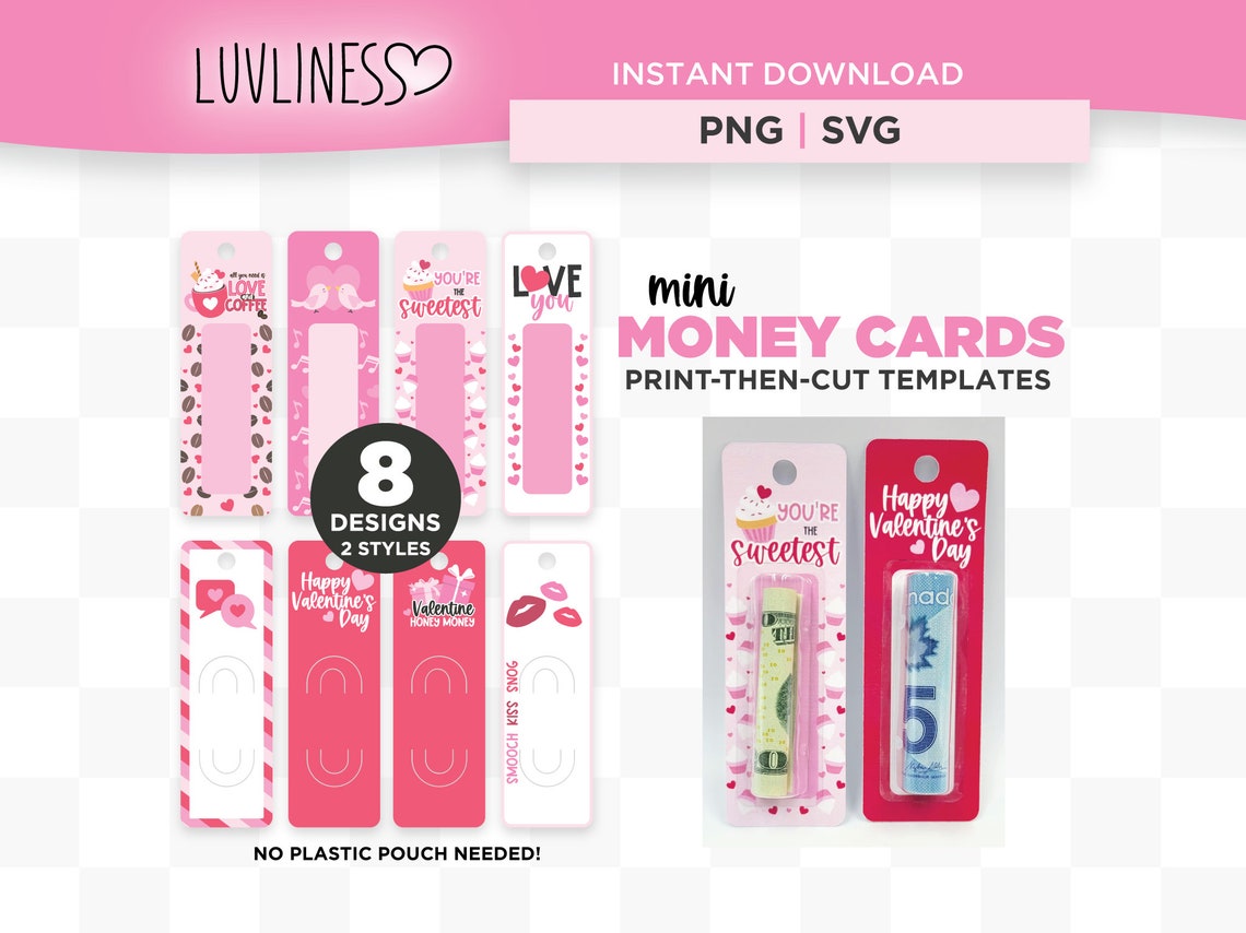 Mini Valentine Money Card Template PNG, Valentines Day Cash Holder - Etsy
