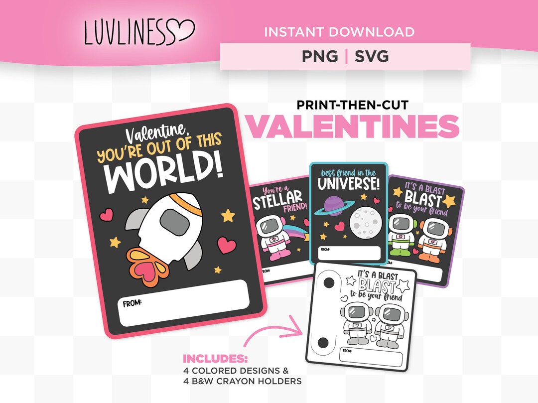 Space Valentine Cards, Printable Valentine Cards for Kids & Valentine ...
