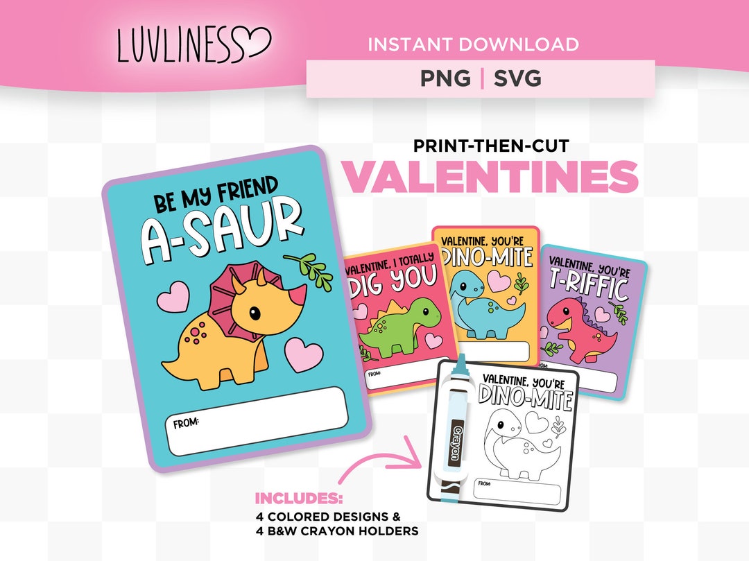 Dinosaur Valentine Card, Printable Valentine Cards for Kids & Valentine ...