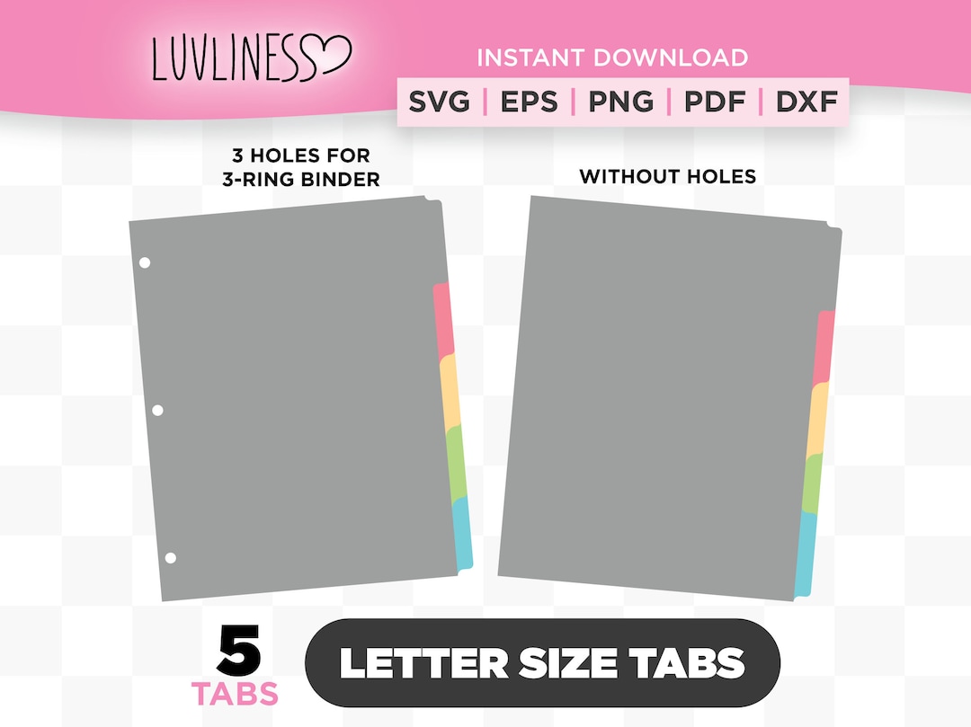 Letter Size Tab Dividers 5 Tabs SVG DIY Binder Tabs for - Etsy