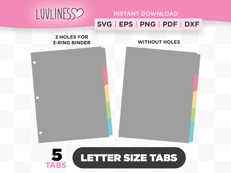 Letter Size Tab Dividers: 5 Tabs SVG, DIY Planner Tabs, Binder Index ...