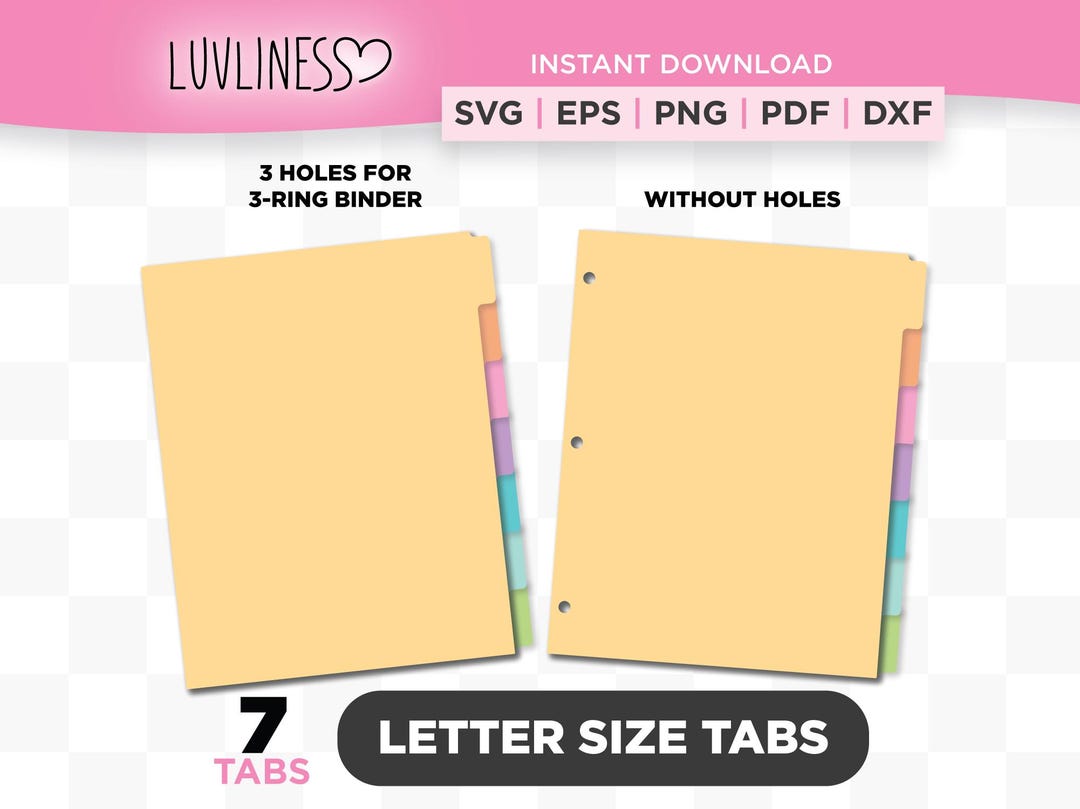 Letter Size Tab Dividers, 7 Tabs SVG, DIY Binder Tabs for Cricut ...