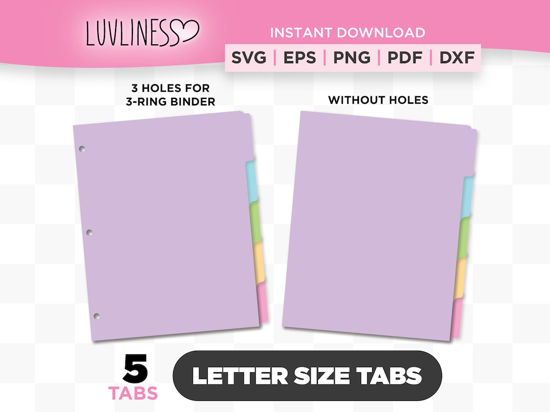 Letter Size Tab Dividers: 5 Tabs SVG, DIY Planner Tabs, Binder Index ...