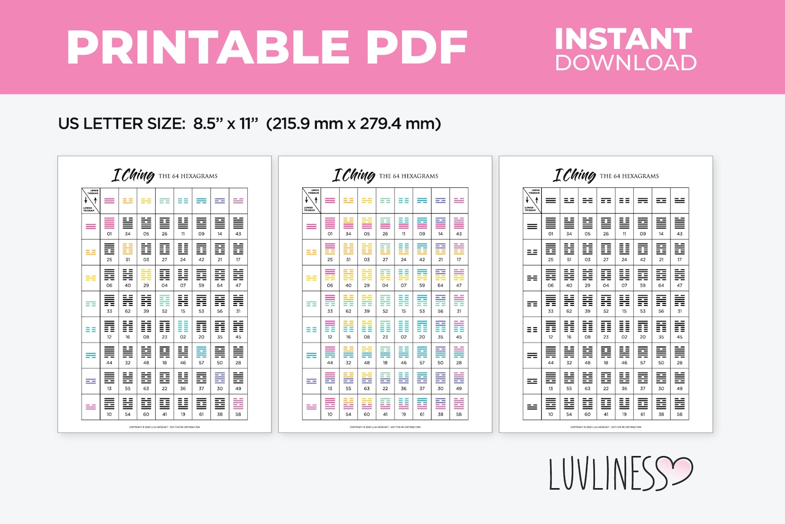 Printable 64 Hexagrams I-ching Chart PDF Instant Download | A4 Letter ...
