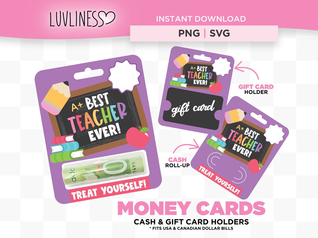 Teacher Money Card PNG, Teacher Gift Card Holder - Etsy