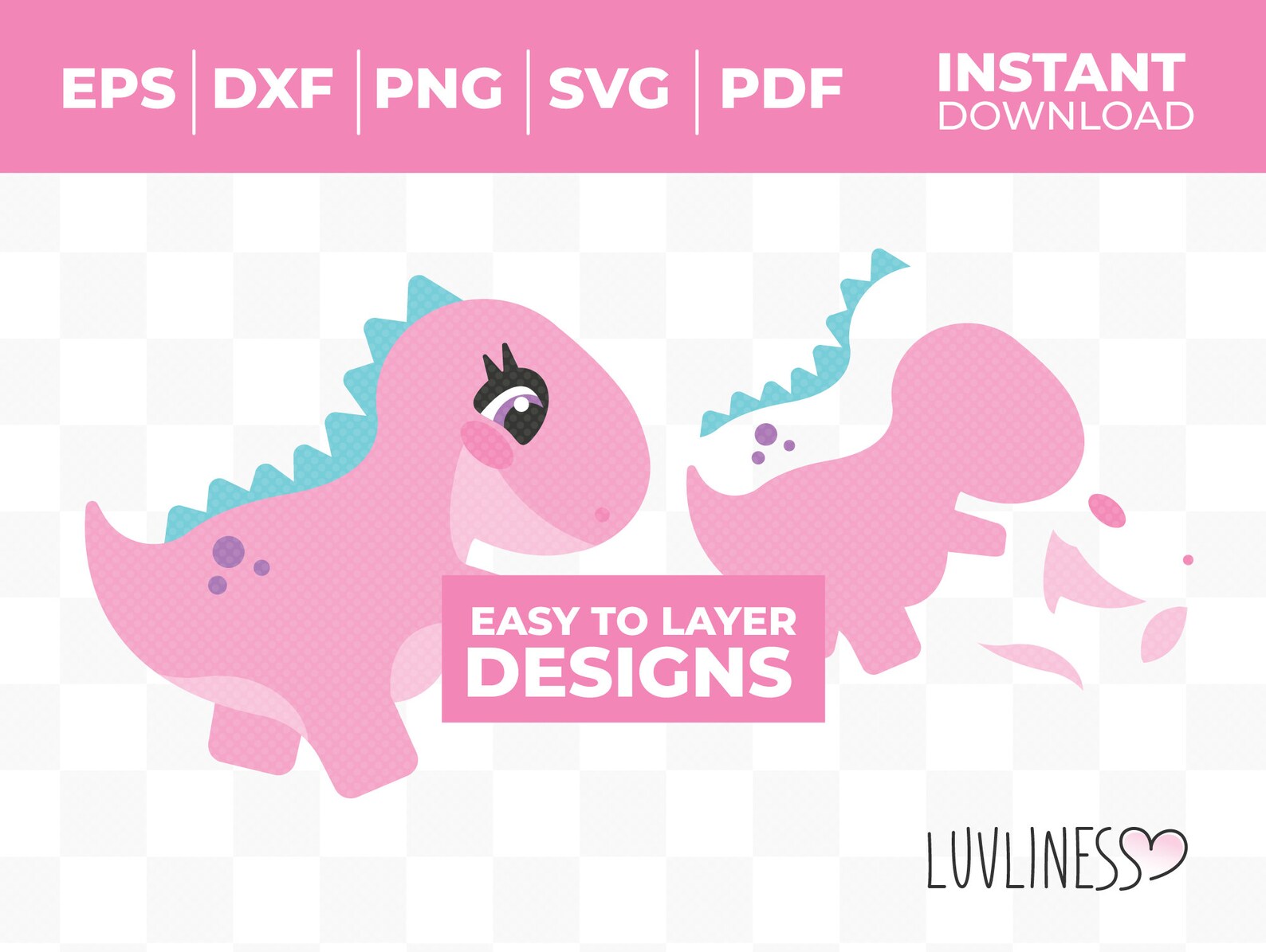 Set of 4 Girl Dinosaur SVG for Cricut & Silhouette, Pink Dinosaur SVG ...