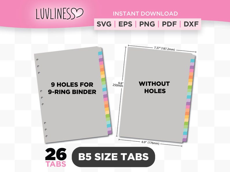 B5 Size Tab Dividers, 26 Tabs SVG, DIY Binder Tabs for Cricut ...