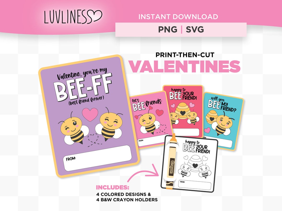 Bee My Valentine, Printable Valentine Cards for Kids & Valentine Crayon ...